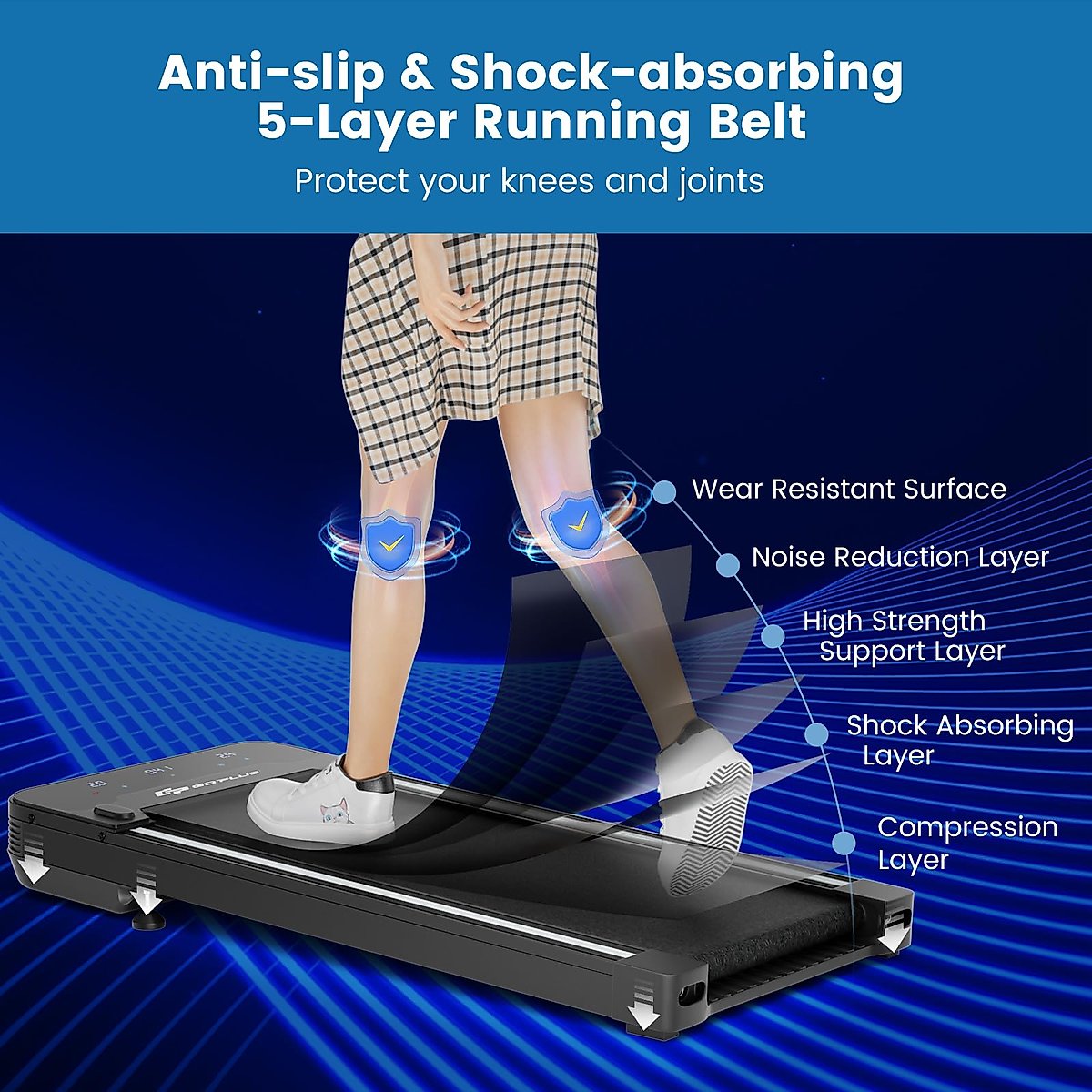 Goplus Under Desk Treadmill, Electric Treadmill Walking Pad with Touchable LED Display and Wireless Remote Control, Built-in 3 Workout Modes and 12 Programs, Running Jogging for Home Office
