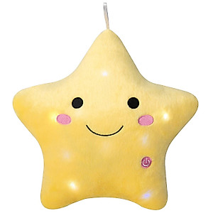 DearSun 13''Creative Twinkle Star Colorful Night Light Plush Pillows Light up Night Stuffed Toys Perfect for Birthday Christmas Holiday Valentines (Yellow)