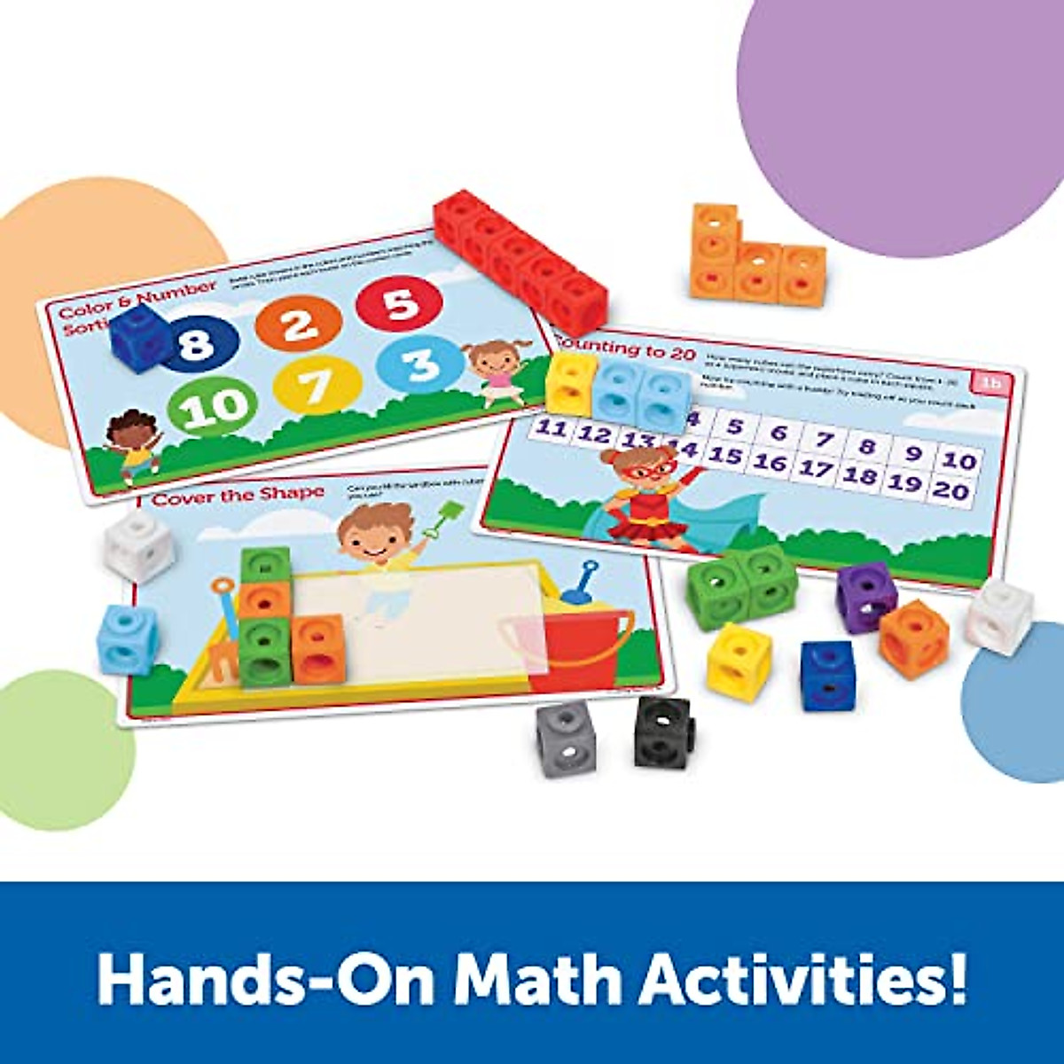 Learning Resources MathLink Cubes Preschool Math Activity Set, 115 Pieces, Ages 3+ Preschool STEM Activities, Math Activity Set and Games for Kids
