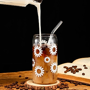 4 Pcs Iced Coffee Cup with Bamboo Lids and Straws 16 oz Flower Beer Can Butterfly Can Shaped Glasses Cup Thank You Gift Cup Mother's Day, Birthday Gift for Social Worker Women Mom Girl(Flower)