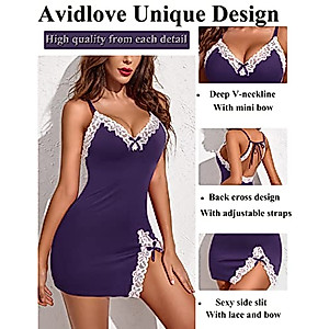 Avidlove Womens Night Gowns for Sleeping Womens Nightgowns Sexy Intimates Lingerie Womens Sexy Nightie (Navy Blue, L)