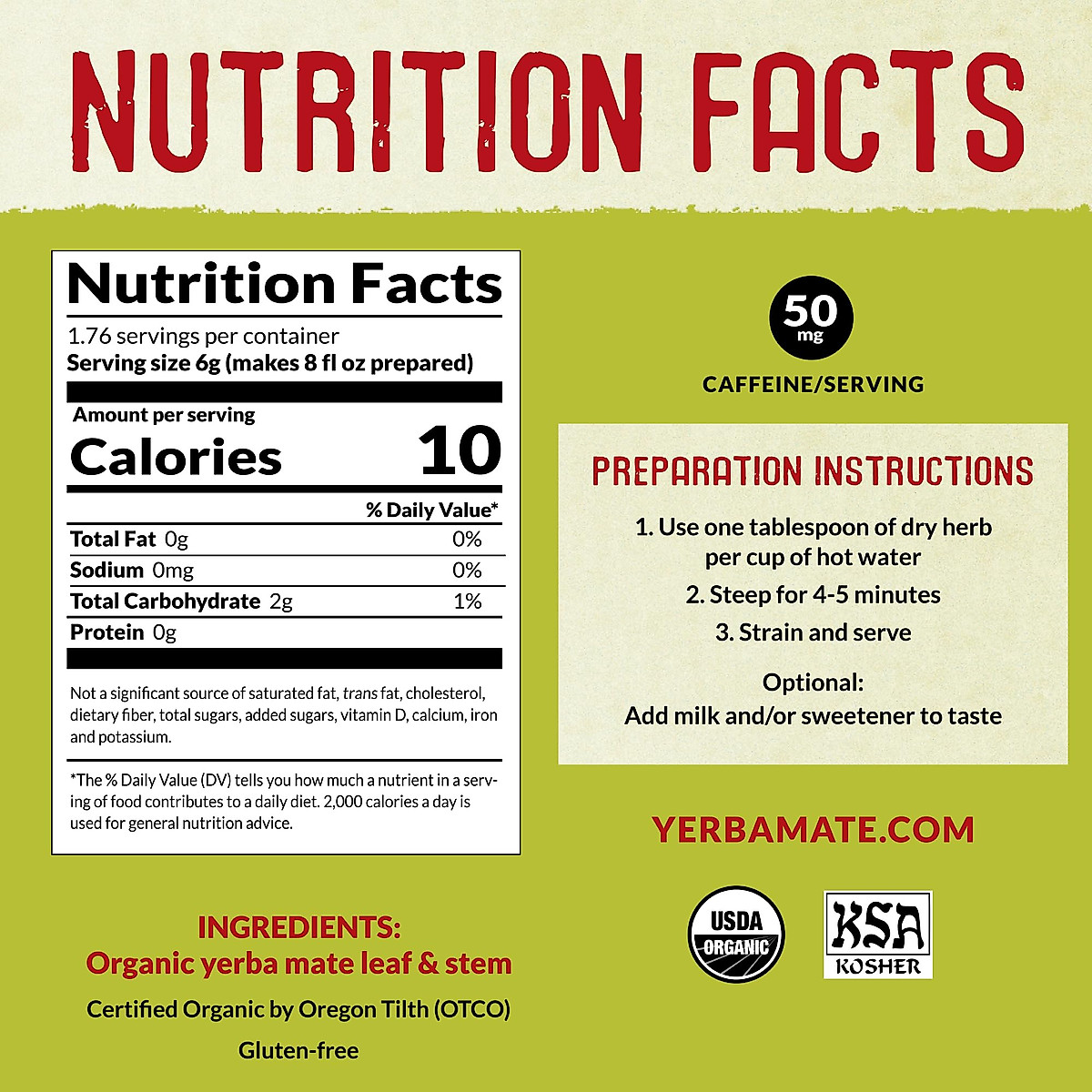 ECOTEAS - Organic Yerba Mate Loose Tea Traditional Cut - 1 Lb - Detox Tea -Yerba Mate Tea - Hi Caf Tea - Yerba Mate Energy Burst - Ecoteas Yerba Mate