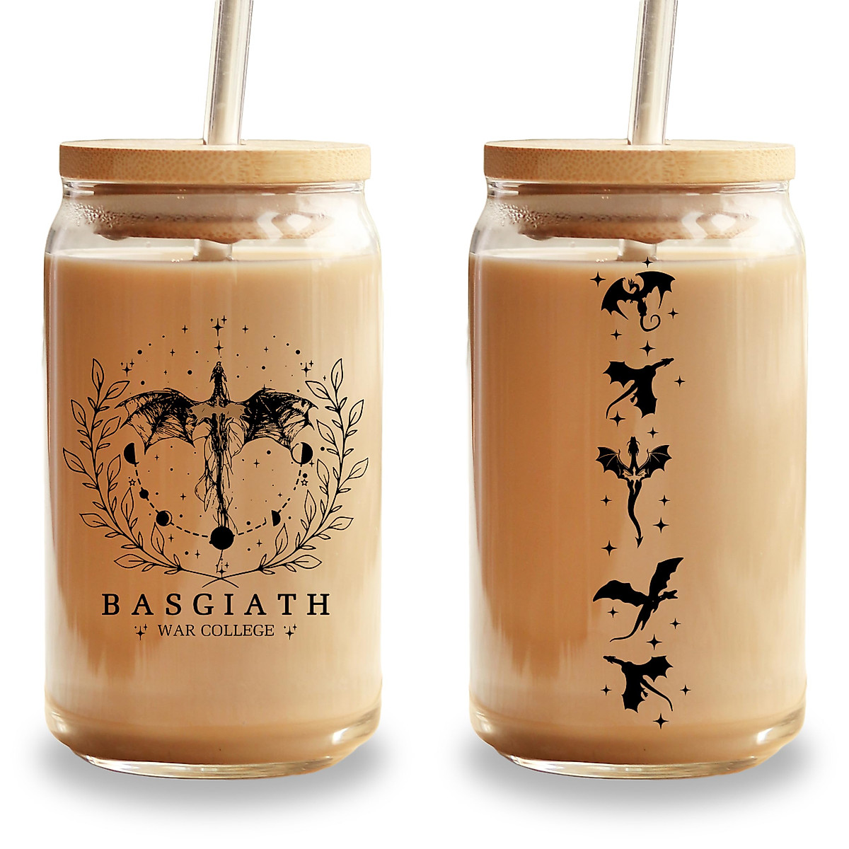 Fourth Wing Glass Cup with Lid and Straw, 16oz Fourth Wing Iced Coffee Cup, Fourth Wing Gift Merch Basgiath Tumbler Trendy