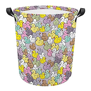 Colorful Baby Ducks Foldable Laundry Basket Waterproof Hamper Storage Bin Bag with Handle 16.5"x 16.5"x 17"