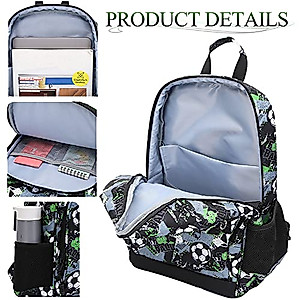 MOCCNORA Backpack for Kids Boys Preschool Backpack with Lunch Box Soccer Printed School Bags for Primary Students