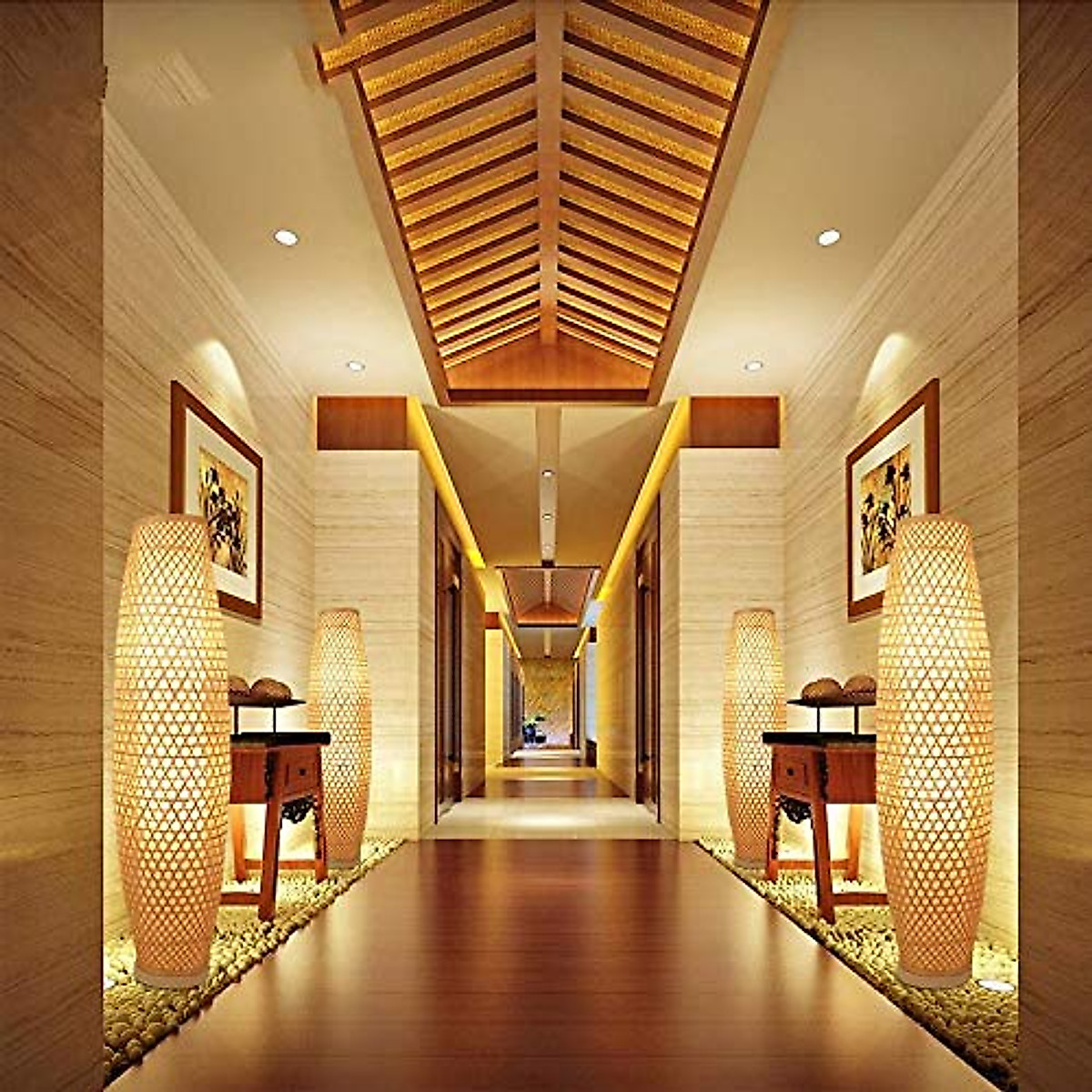 Floor lamp Bamboo Wicker Rattan Shade Vase Floor Lamp Fixture Rustic Asian Japanese Nordic Art Light Corridor Luminaria Fitting