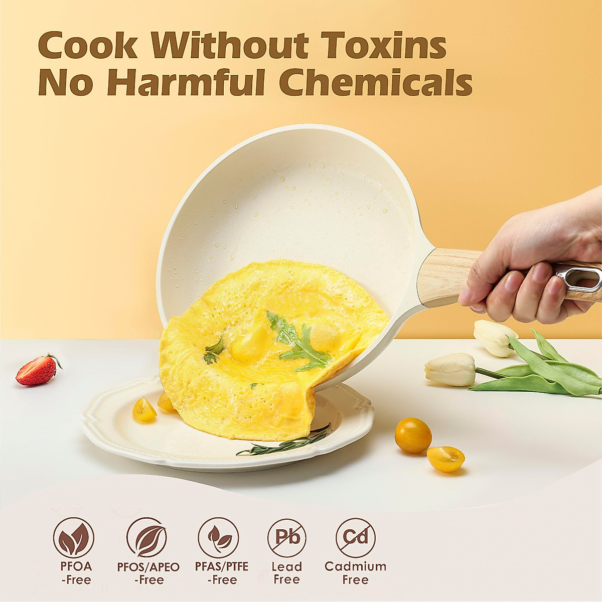 SENSARTE Ceramic Cookware Sets, Pots and Pans Set Nonstick, 14-Piece Induction Cookware, Non-toxic Healthy Non Stick Kitchen Cooking Set, with Frying Pans Set, PFAS PTFE PFOA PFOS Free