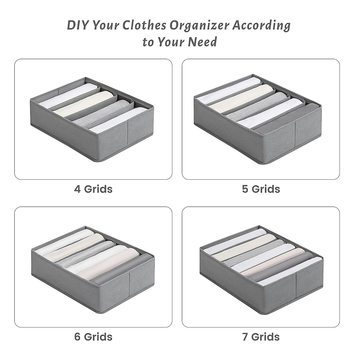 Coorganisers 4 Packs Adjustable T-shirt Drawer Organizers for Clothing with 6 adjustable dividers, 7 Grids wardrobe clothes organizer, DIY Clothes Organizer for Folded Clothes, T-shirt, Legging