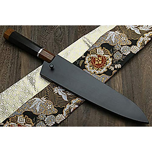 Yoshihiro TM-Hayate ZDP189 Super High Carbon Stainless Steel Gyuto Knife Octagonal Ebony Wood Handle with Sterling Silver Ring (10.5'' (270mm))
