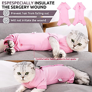 SUNFURA Cat Surgery Recovery Suit, Cat Neuter Recovery Suit with 4 Legs Cat Spay Surgical Onesie for Abdominal Wounds After Surgery, E-Collar Alternative Small Pet Post Bandage Anti-Licking, Red M