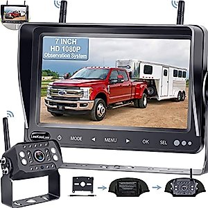 LeeKooLuu Wireless Backup Camera for RV HD 1080P 7 Inch Touch Button Monitor High-Speed Rear View System Compatible RVs Trailers Trucks 5th Wheel DIY Grid Lines F06