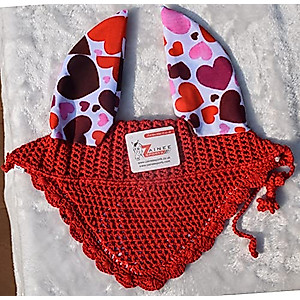 Zainee Sports Valentine's Day Horse Fly Bonnet Ear Net Hat Hood Mask Fly Veil Horse Gift Handmade Crochet Polyester (Horse/Full)