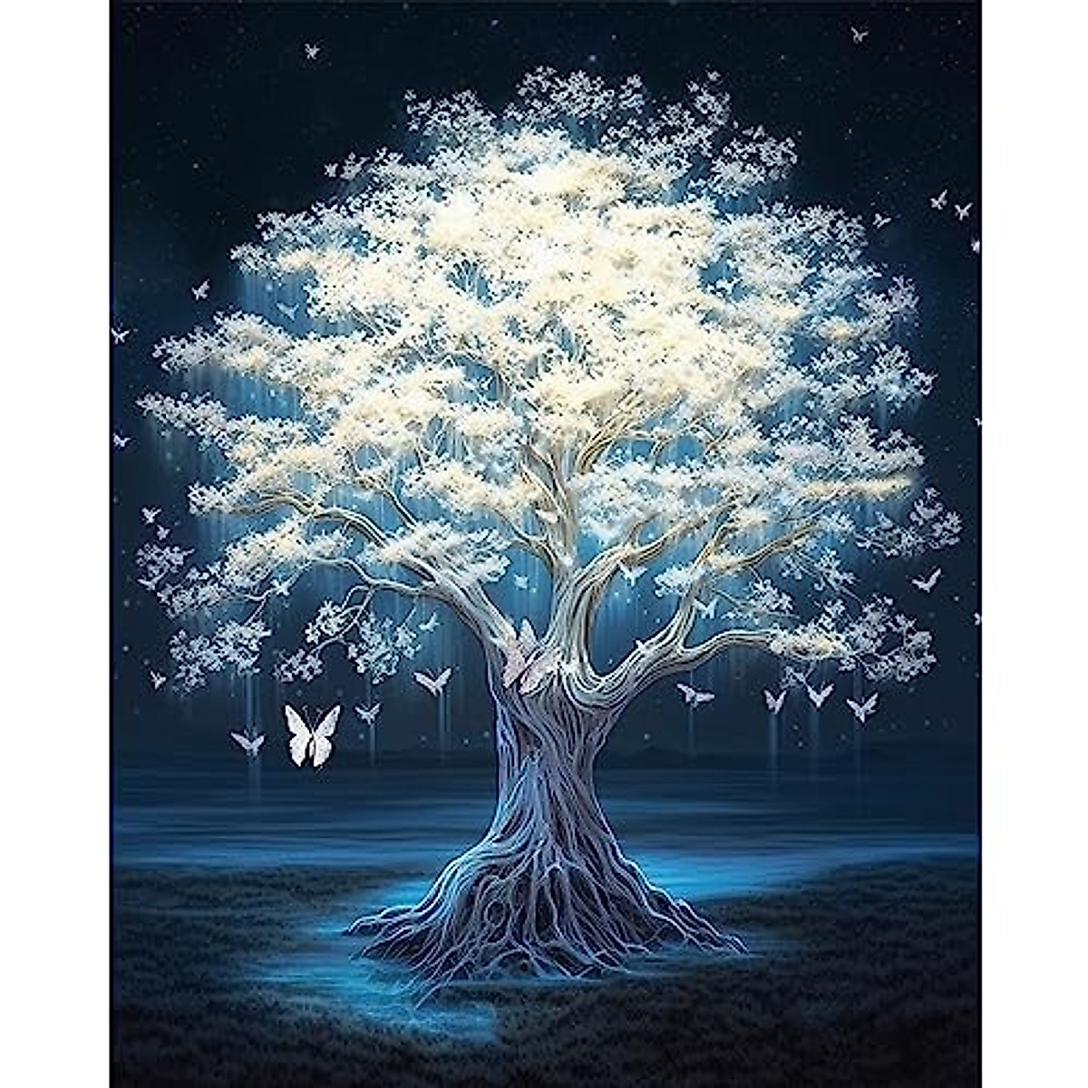 FemGe 5D Diamond Painting Kits for Adults Silvery Tree of Life Diamond Art Kits Beginners DIY Gem Art Craft Kits for Home Wall Decor Gifts 16x20inch
