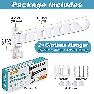 SKIKEN White Laundry Clothes Hanger Rack with Swing Arm, Wall Mounted Coat Hanger, Small Folding Drying Hanger, 180°Rotation, Space Saver, Sturdy Hanging, Solid Aluminum (2-Pack, White)