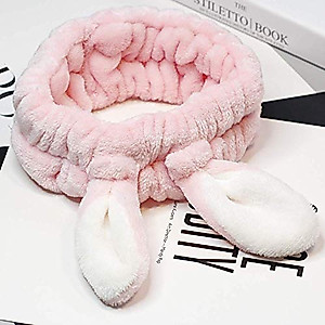 Women Fashion Soft Flannel Bunny Ear Makeup Cosmetic Shower Elastic Headband 2Pcs