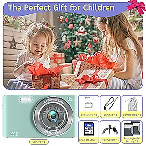 Digital Camera,Kids Camera with 32GB Card 2.7K 44MP Point and Shoot Camera with 16X Digital Zoom 2.4 Inch,Vlogging Camera for Students Teens Adults Girls Boys-Green3