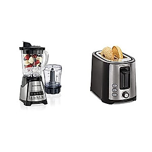 Hamilton Beach Power Elite Blender with 40oz Glass Jar and 3-Cup Vegetable Chopper, Black and Stainless Steel (58149) & 2 Slice Extra Wide Slot Toaster with Shade Selector, Black (22633)