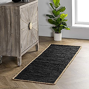 nuLOOM Koda Solid Leather Flatweave Area Rug, 3' x 5', Black