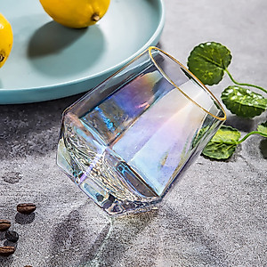 XKXKKE Diamond Wine Glass Set of 2, 10 OZ Modern Stemless Gold Rim Glass Cups Drinking Glassware for Serving Party,Home,Bar, Restaurants Colorful 2 Pack