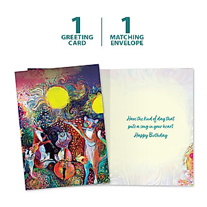 Tree-Free Greetings - Birthday Cards - Artful Designs - 1 Card + Matching Envelopes - Made in USA - 100% Recycled Paper - 5"x7" - Animal Serenade (GO61532)