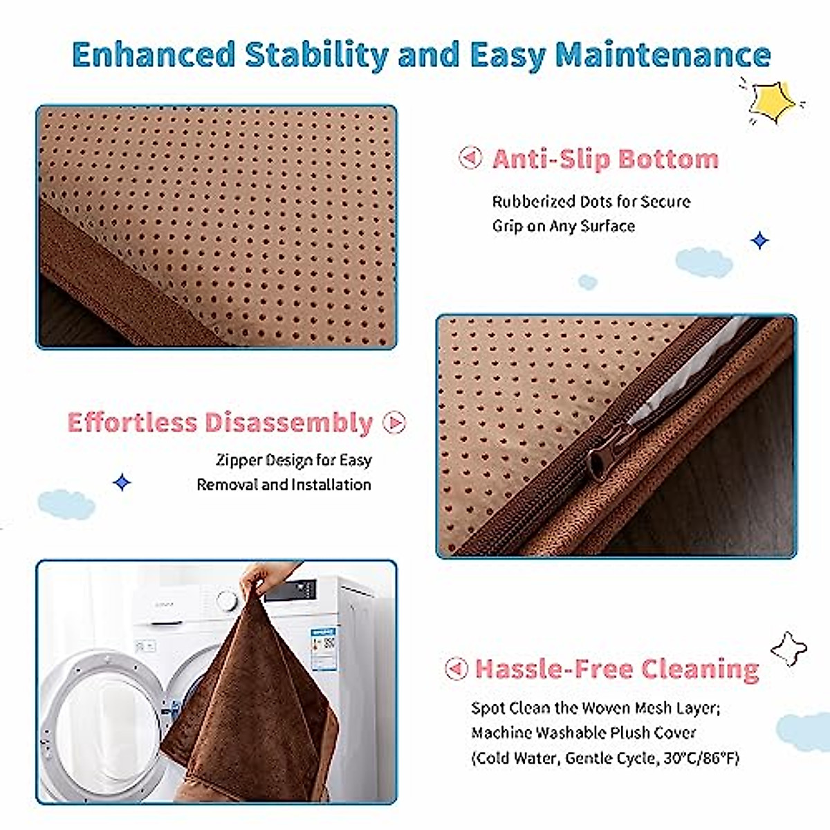 Made4Pets Dog Beds for Medium Dogs, Egg Memory Foam Large Dog Bed with Removable Cover, Pet Bed Mattress for Large Cats, Washable Plush and Cool Cover, 34 x 25 Brown