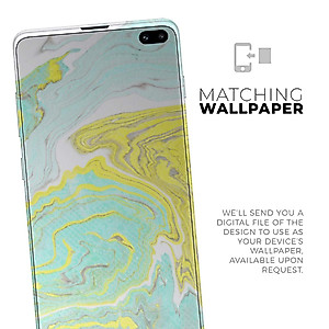 DesignSkinz Mixtured Yellow and Green Textured Marble Protective Vinyl Decal Wrap Skin Cover Compatible with The Samsung Galaxy S20 (Screen Trim & Back Glass Skin)