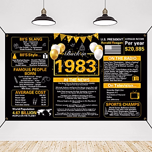 Crenics Black Gold 40th Birthday Decorations, Vintage Back in 1983 Birthday Backdrop Banner, Large 40 Years Old Birthday Anniversary Poster Photo Background Party Supplies for Women Men, 5.9 x 3.6 Ft