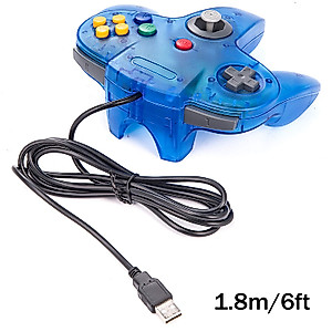Classic USB Controller for N64 Gaming, miadore USB Retro N64 Gamepad Joystick Joypad for Windows PC MAC Linux Raspberry Pi 3 (Clear Blue) [Windows]