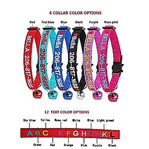 Custom Breakaway Cat Collar Personalized Cat-ID Collar Embroidered Pet Name Phone Safety Collars with Bell