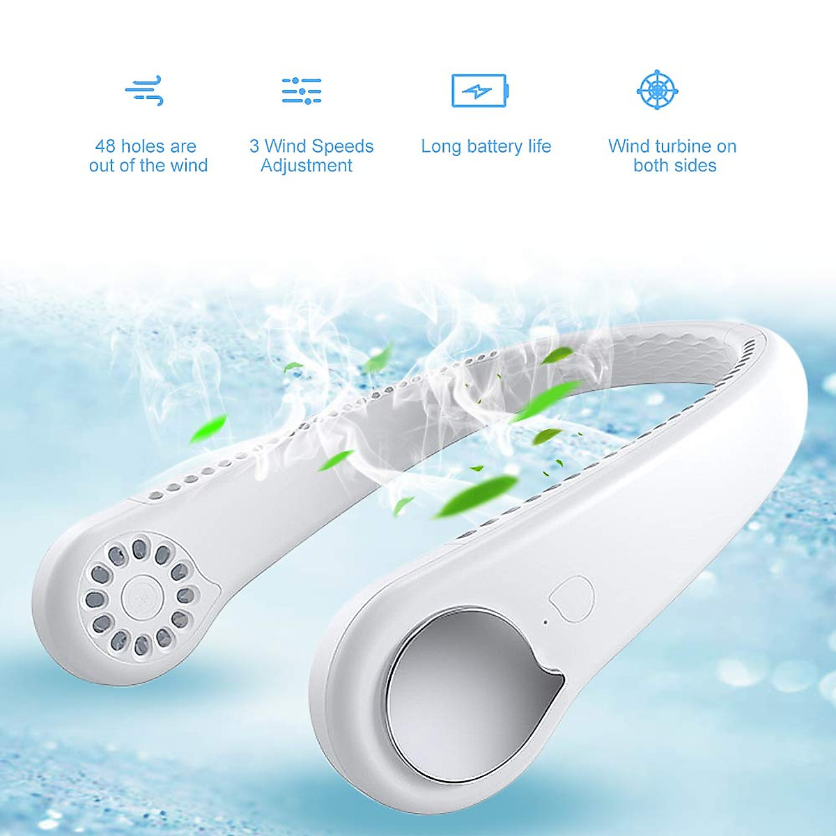 Hanging Neck Fan, Hand Free Leafless Neckband Fan - Powerful Dual Wind Head, Adjustable 3 Speed 360 Degree& Rechargeable Wearable Necklace Fan with Long-Lasting Battery for Sports Home Outdoor