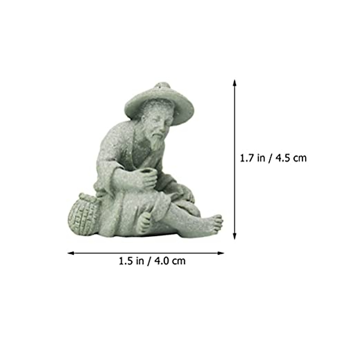 2Pcs Mini Fisherman Figurines Ceramics Chinese Mudman Sitting Fishing Garden Statue for Micro Pot Flower Vase Aquarium Decorations Asian Decor for Zen Garden, Gray, 4.5x4cm (17P5SY00210913VJ)