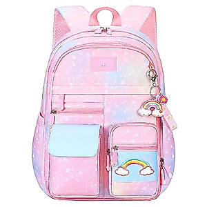 Lmeison Backpack for Girls School Backpacks for Girl Cute Bookbag Kawaii Kids School Bag Pink Rainbow Back Pack for Elementary School Middle School Teen Backpacks Casual Daypack for Travel