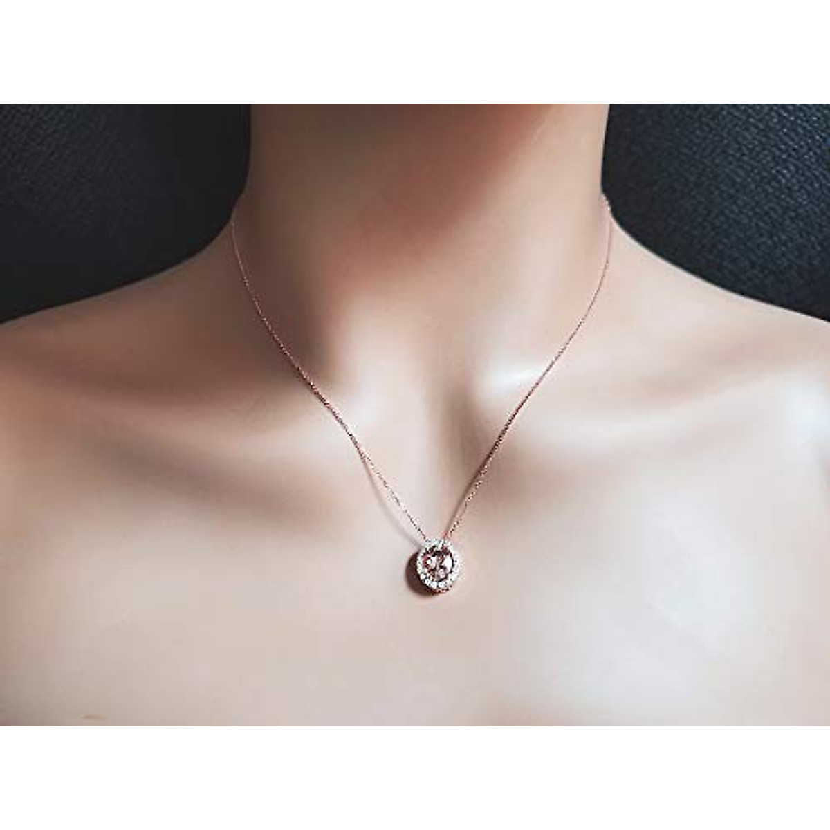 GNG 10k Rose Gold Diamond Morganite Halo style Pendant Necklace, 18" (morganite)