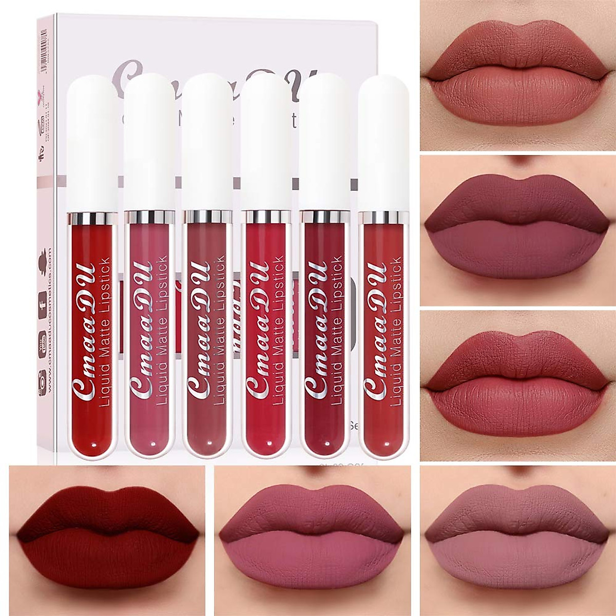 6Pcs Matte liquid lipstick Set,Dark Red Matte Lipstick Lip Stain Long Lasting 24 Waterproof Lip Gloss Gift Set ,Lipstick Sets for Women Lippies Lip Matte Makeup Lipgloss Beauty Cosmetics (Color-02)