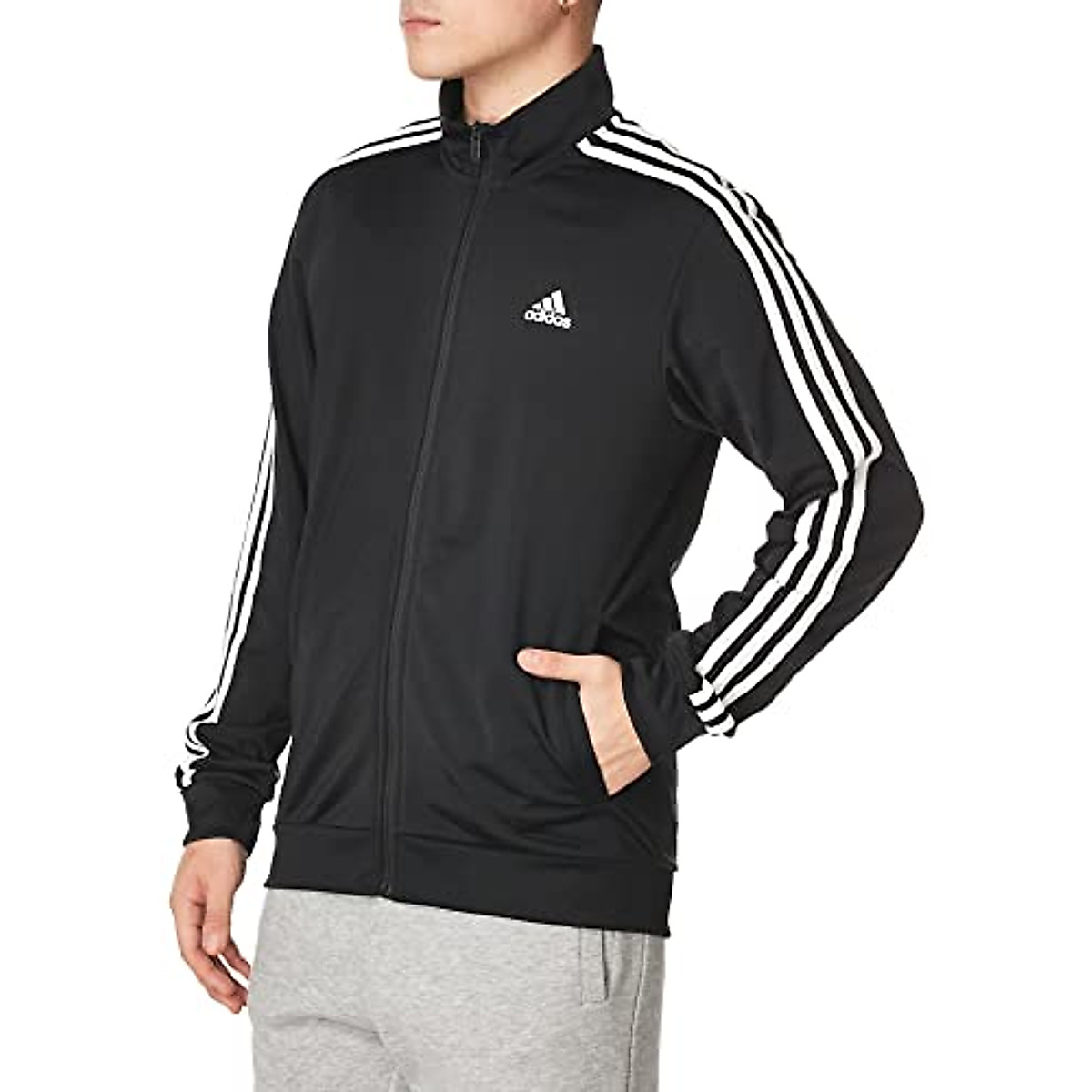 adidas Men's Essentials Warm-Up 3-Stripes Track Top, Black/White, XX-Large