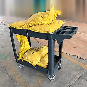 HIGOOD Utility Service Cart, 2-Shelf 500LBS Heavy Duty Plastic Rolling Utility Cart with 360° Swivel Wheels, Lipped Shelves, Ergonomic Storage Handle for Warehouse/Garage