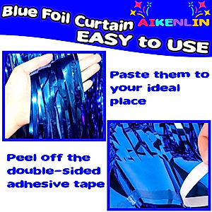 4 Pack 3.2Ft x 8.2Ft Blue Foil Fringe Curtain Backdrop, Metallic Tinsel Foil Fringe Streamers Curtains Background for Photo Booth, Birthday, Wedding, Halloween, Christmas Party Decoration