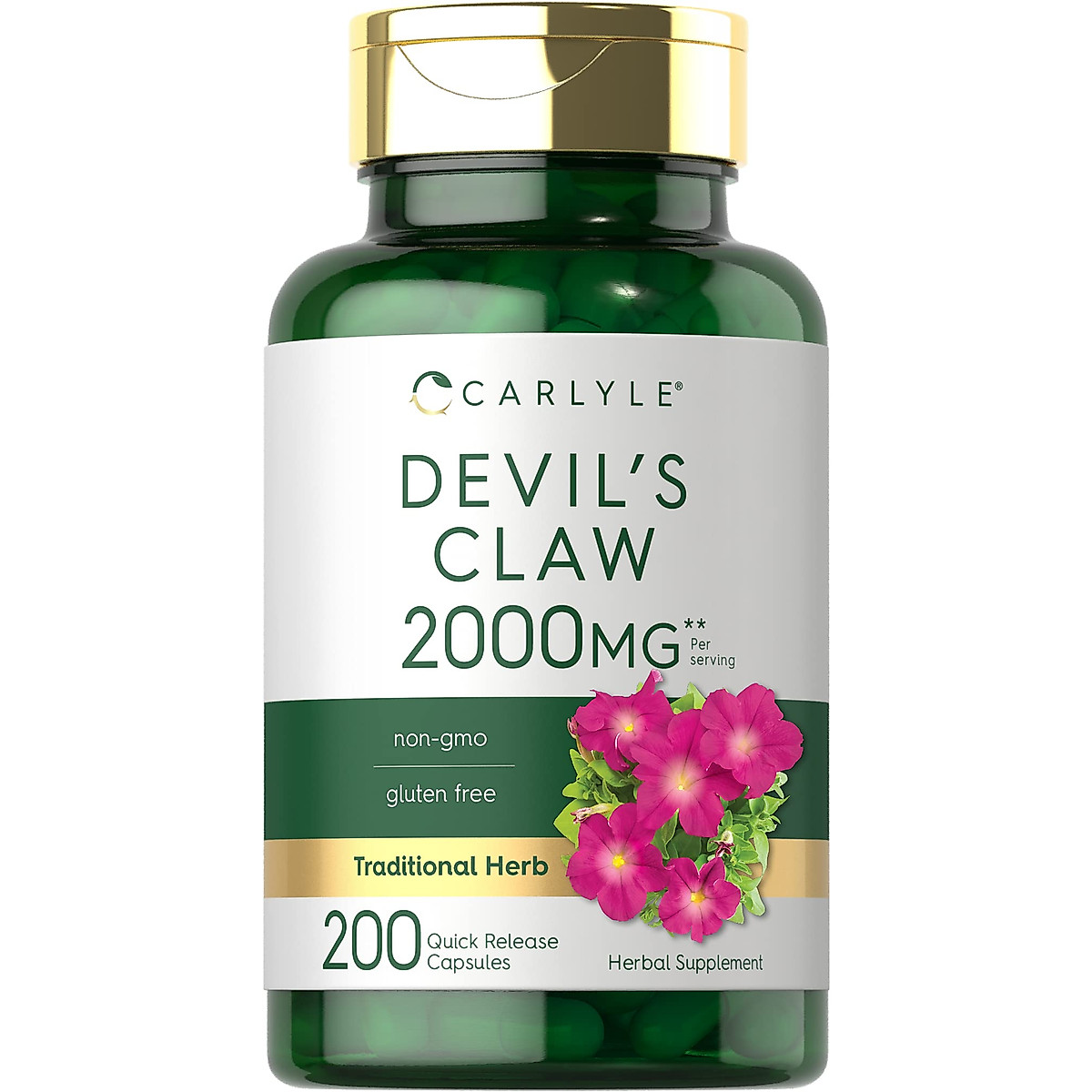 Carlyle Devils Claw 2000 mg | 200 Capsules | Concentrated Root Extract | Devils Claw Herbal Supplement | Non-GMO, Gluten Free Supplement