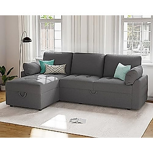 papababe Convertible Sofa Bed, Modern Tufted Sleeper Sofa, Pull Out Couch Bed with Chaise, Sleeper Sectional Sofa for Living Room (Boucle Grey)