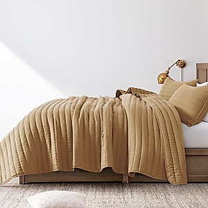 Pumpkin Yellow King Size Quilt Bedding Sets with Pillow Shams, Mustard Lightweight Soft Bedspread Coverlet, Quilted Blanket Thin Comforter Bed Cover for All Season, 3 Pieces, 104x90 inches