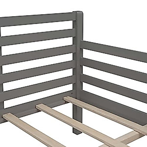 Full Size Wooden Daybed Frame, Dual-use Sturdy Sofa Bed with Wood Slat Support for Bedroom Living Room, No Spring Box Needed for Boys Girls Teens Adults, Under Bed Storage, Space Saving (Gray)