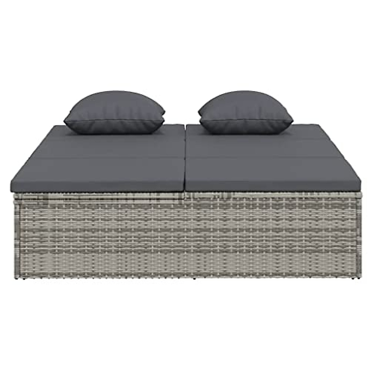 Makastle 2-Person Patio Lounge Chair, Outdoor PE Rattan Adjustable Double Daybed Chaise with Pillow & Cushions, Loveseat Sofa for Garden Lawn Backyard, 78.7"x47.6"x12.2" Poly Rattan Dark Gray