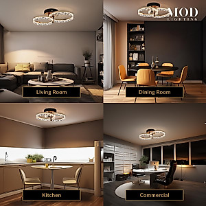 𝗠𝗢𝗗 𝗟𝗜𝗚𝗛𝗧𝗜𝗡𝗚 Clara | Modern Flush Mount Ceiling Light Fixture, 2 Rings LED Ceiling Light for Kitchen, Bedroom & Hallway, Close to Ceiling Lights (Gold & Pearl Black | 14"x22" | Warm White)