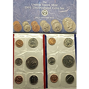 1991 P D US Mint Set 10 Pieces comes in US mint Packaging Brillent Uncirculated