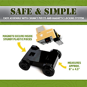 POPULAR PLAYTHINGS Magnetic Build A Truck Special Forces Toy Play Set, 5 Piece Mix and Match Vehicles, Racecar Party Favors and Cars Goodie Bag Fillers