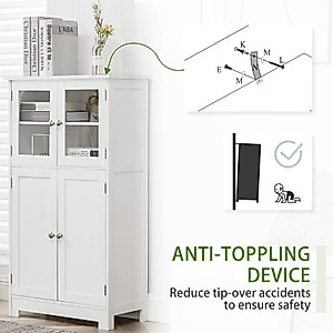 MELLCOM Bathroom Storage Cabinet, Floor Cabinet Cupboard, Wood Linen Cabinet with Doors and Adjustable Shelf,Wood Freestanding Cupboard for Living Room, Entryway, Kitchen, Ivory