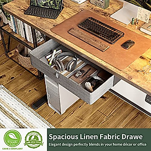 FEZIBO 55 x 24 Inches Standing Desk with Drawer, Adjustable Height Electric Stand up Desk, Sit Stand Home Office Desk, Ergonomic Workstation Black Steel Frame/Rustic Brown Tabletop