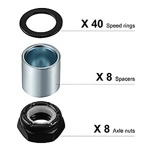 56 Pieces Skateboard Truck Hardware Kit Includes 8 Pieces Spacers, 8 Pieces Axle Nuts and 40 Pieces Speed Rings for Skateboard and Longboard