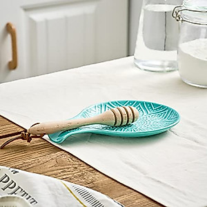 MIKIGEY Ceramic Spoon Rest, 7.48 Inches Spoon Holder for Kitchen Counter, Kitchen Accessories, Dishwasher Safe, Turquoise