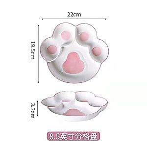 HOKMOKQOK Porcelain Divided Serving Dishes,Ceramics Cat Paw Relish Tray,Candy bowl,Cute Compartment Serving Bowls for Party Christmas Perfect for Chips and Dip, Veggies, Candy and Snacks Pink 8.5inch